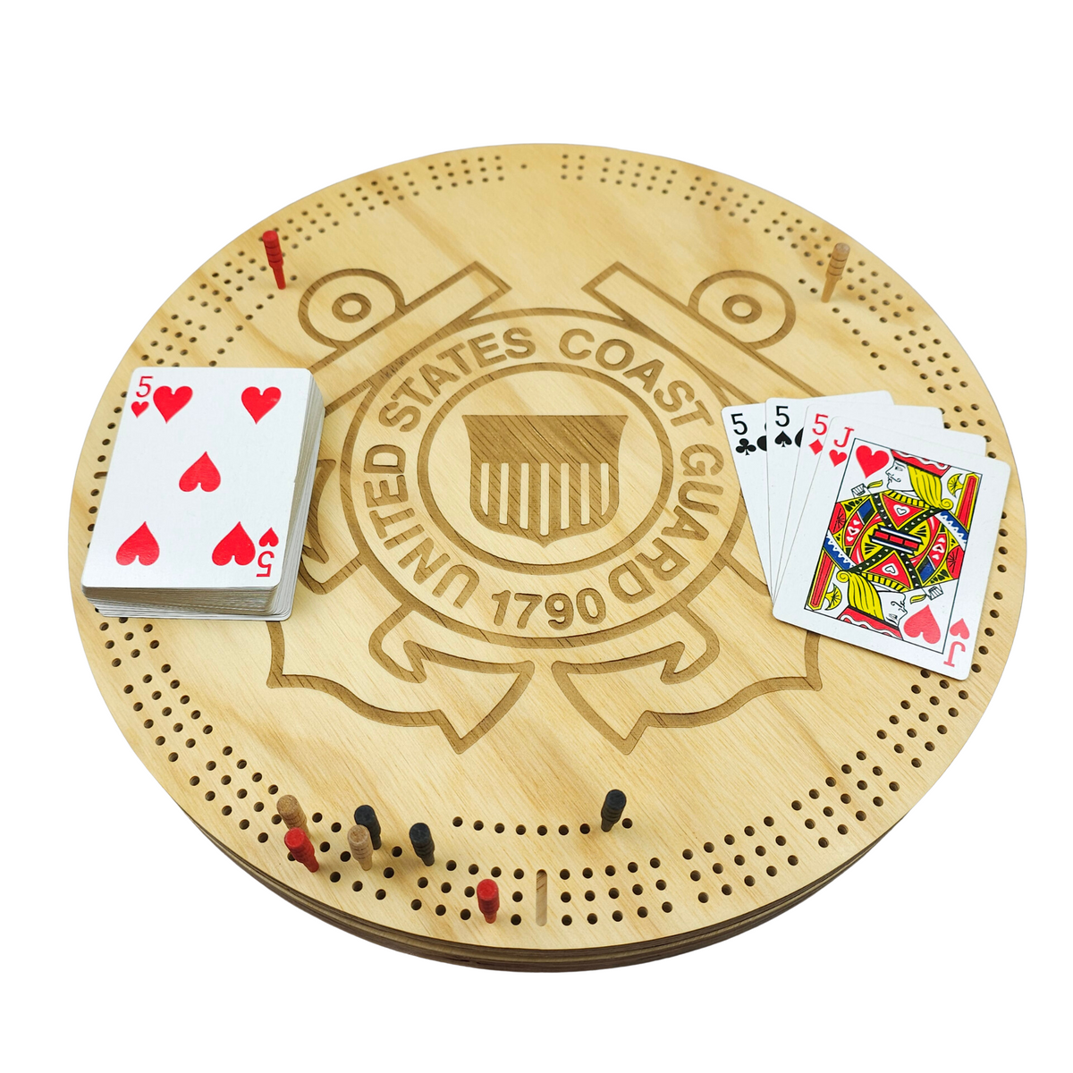 Deluxe Coast Guard Laser Engraved Cribbage Board | Made In USA